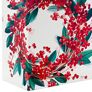 Hallmark 9" Medium Christmas Gift Bag Bundle (4 Bags: Traditional Santa, Holly Wreath, Snowy Red Car, Red and Green Plaid) for Friends, Coworkers, Teachers, Neighbors