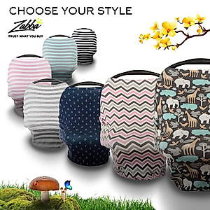 Car Seat Covers for Babies - Stretchy, Lightweight, and Extra Soft Nursing Cover - Multiuse - Covers Carseat, High Chairs, Shopping Carts - Bonus Infant Baby Beanie and Bag (Blue and Grey)