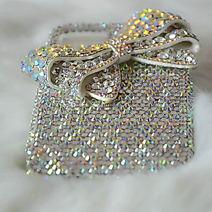 redecarie Cute Bow Case for Samsung Galaxy S9 Plus,Bling Glitter Diamond Crystal Rhinestone Women Girls Kids Shiny Sparkle with Flowers Lanyard Clear Protective Phone Case,Silver Bow