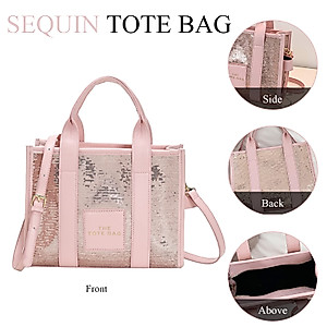 JQAliMOVV The Tote Bag for Women, Shining Leather Tote Bag Trendy Top Handle Crossbody Handbags for Work Travel (A-Pink)