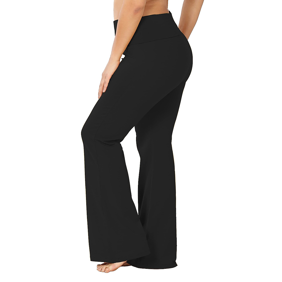 KQUZO Women's Plus Size High Waist 7/8 Compression Workout Leggings with Pocket 27" Inseam (Yoga_Flar_Black, 3X)