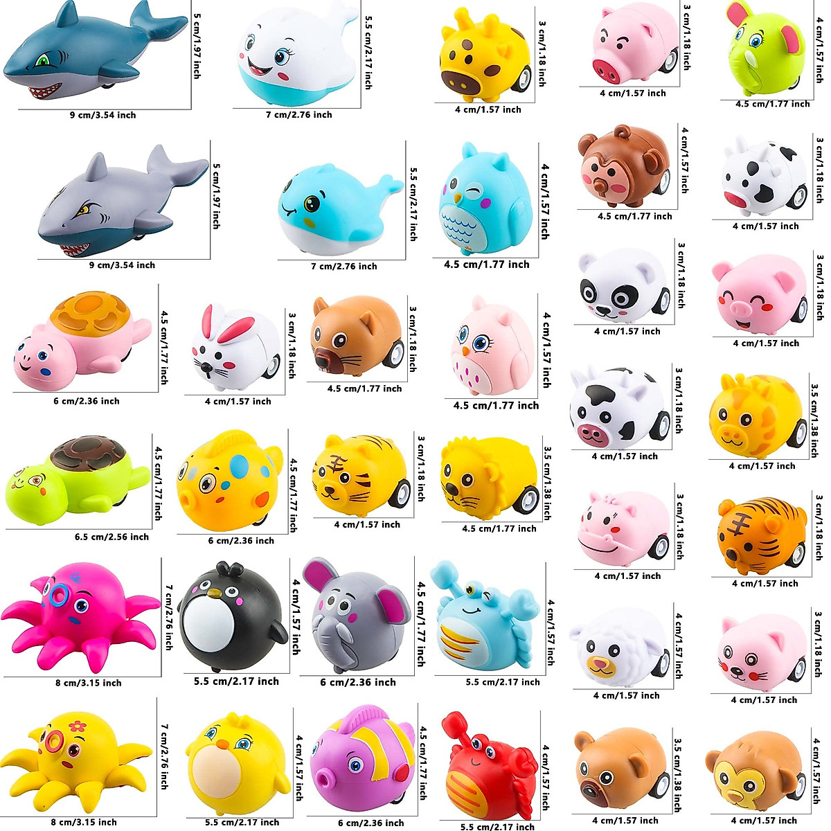 Haconba 36 Pack Animal Pull Back Cars Race Car Toys Powered Pull Back Easter Stuffer Toy Vehicles for Child Birthday Gifts Party Favors