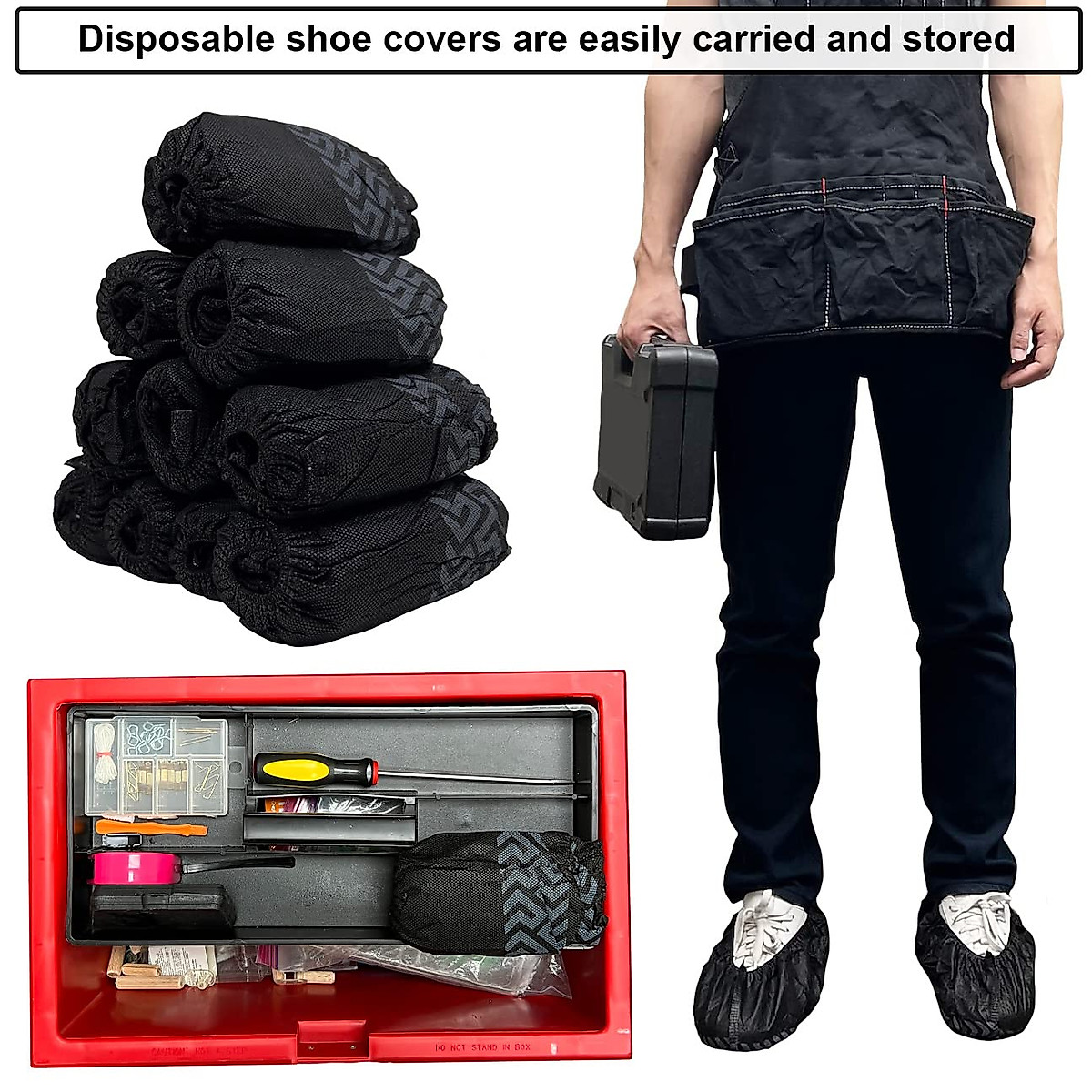 Buena Goods 100 Pack Extra Large Disposable Black Boot & Shoe Covers. Reusable Premium Water Resistant Durable Booties with Non Slip Treads for Indoor Use. Fits US Men's Size 14 & Women's 16 Shoe Size