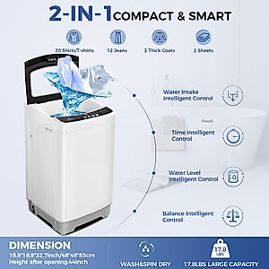 Nictemaw Portable Washing Machine 17.8Lbs Capacity 2.4 Cu.ft Portable Washer Machine with 10 Programs 8 Water Levels Mini Washing Machine for Apartments Dorms Rvs-Glass Cover