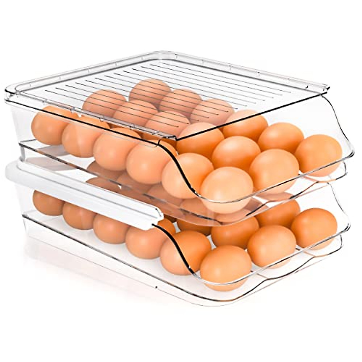 Utopia Kitchen Rolling Egg Container for Refrigerator with Lid - Pack of 2 Stackable Plastic Egg Holder for Refrigerator - Terrazo Egg Tray for Refrigerator or Fridge Organizer