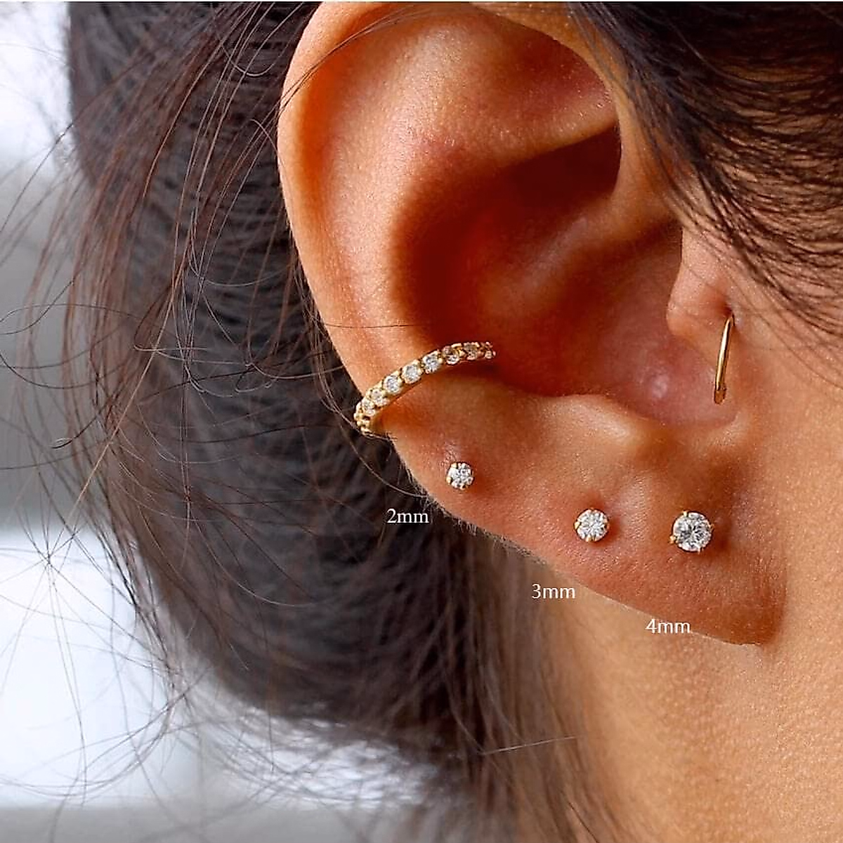 3mm Tiny CZ Screw on Flat Back Stud Earrings,Gold Plated Flat Back Cubic Zirconia Earrings for Helix Cartilage Tragus Earlobe Piercing Jewelry Gift for Women Men(3mm CZ, Gold)