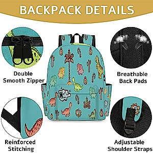 Bardic Backpack for Kids Kindergarten Boys Girls Backpack Metal Double Zipper Lightweight School Bookbag Travel Backpack - Dinosaurs,dino Cactus Cyan