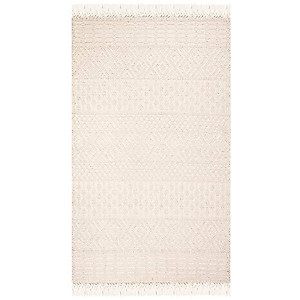 SAFAVIEH Natura Collection 5' x 8' Ivory NAT852B Handmade Moroccan Boho Fringe Wool Area Rug