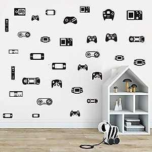 Children Room Art Games Wall Sticker 50pcs/Set Gamepad Game Console Vinyl Decor Stickers for Boys Bedroom Gaming Wall Decal Bedroom Removablr Murals AM108 (Black)