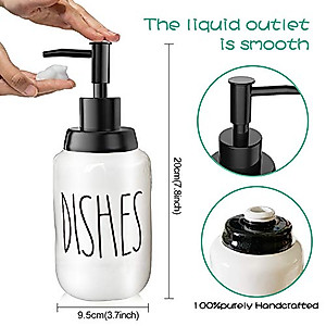 Soap Dispenser–Modern Farmhouse Style Ceramic Dishes Liquid Soap Dispenser–Perfect for Kitchen Counter Décor or Kitchen Sink-Bathroom Soap Dispenser–White Bottles with Black Pump and Lettering(14oz)