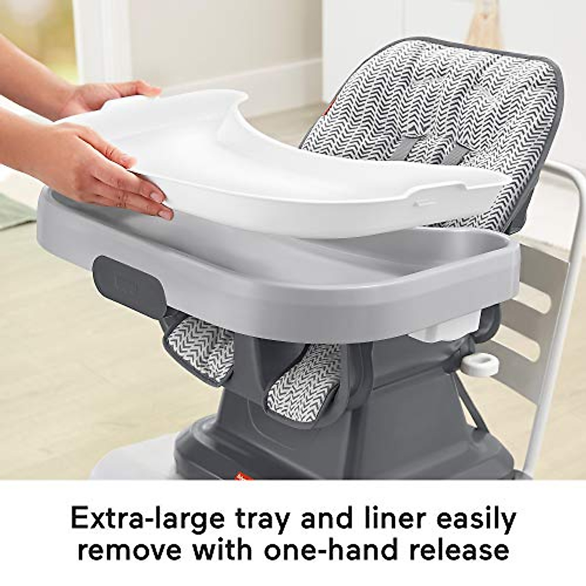 Fisher-Price Baby to Toddler High Chair SpaceSaver Simple Clean Portable Dining Seat & Booster with Washable Deep Tray & Liner, Pencil Strokes