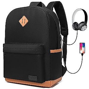 Black Laptop Backpack for Women - 15.6 inch Classic Basic College Student with Computer Compartment Casual Travel Bookbag Business Waterproof Work Bags for Adult Men Lightweight School Daypack