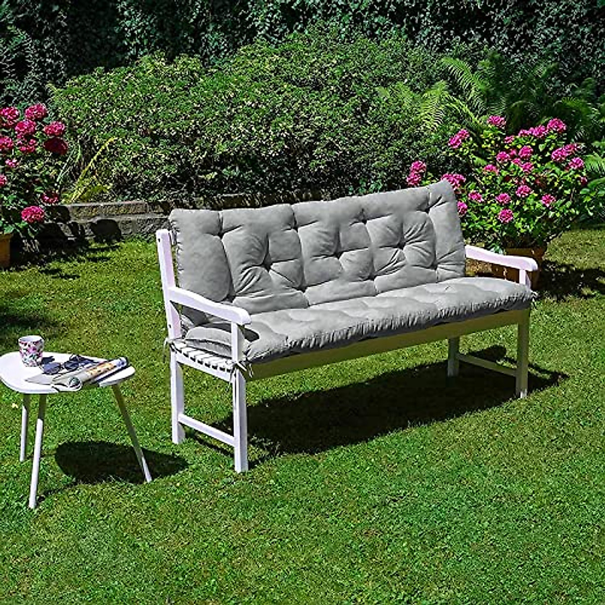 AvgnLxqe Swing Replacement Cushions 2-3 Seater Patio Swing Cushion with Backrest Waterproof Bench Cushion Loveseat Thick Garden Seat Cushion for Outdoor Patio Backyard Furniture (White 39.3x39.3in)