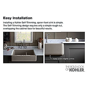 KOHLER K-6487-0 Whitehaven Farmhouse Self-Trimming 29-11/16" x 21-9/16" x 9-5/8" Front Undermount Single-Bowl Kitchen Sink with Tall Apron, 30 Inch, White