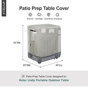 STEECA Patio Prep Table Cover for 30 Inch Keter Unity Small Portable Table, Waterproof Outdoor Dining Cart Table Cover 30L x 23W x 34H inch