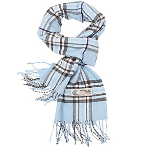 TZ Promise Plaid Cashmere Feel Classic Soft Luxurious Winter Scarf For Men Women (Baby Blue)