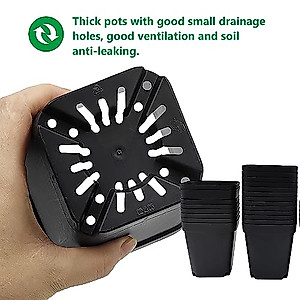 RooTrimmer Black 90-Pack 3.54 X 3.54 inches Square Nursery Seedling Flower Pot Plastic Thick Seed Start Germination Pot for Plant Propagation and Seeding,Sturdy Suit for 1020 Trays