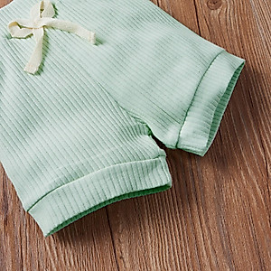 Meiweileya Newborn Baby Boy Girls Clothes Solid Ribbed Short Sleeve Romper Shorts Set Summer Outfits (Light Green, 0-3 Months)