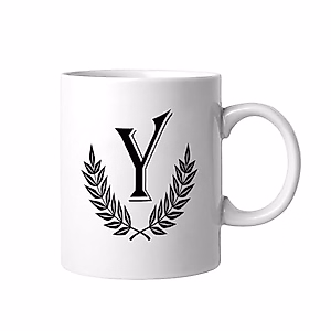 ENEDNATE Funny White Ceramic Coffee Mug 11oz Letter Initial Monogram Alphabet Y Coffee Cup Humorous Tea Milk Juice Mug Novelty Gifts for Colleagues Girl Boy Dad Mom