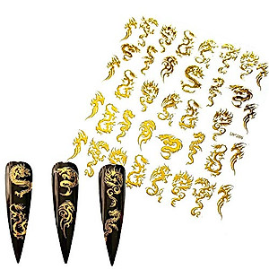 NAIL ANGEL 12Sheets Nail Art Adhesive Sticker Sheets Gold and Rainbow Color Dragon Peacock Phoenix Shapes Nail Art Decoration 10257