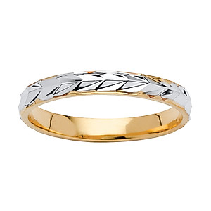 PalmBeach Yellow Gold-Plated Two Tone Textured Wedding Band Ring (3mm) Sizes 5-13 Size 6