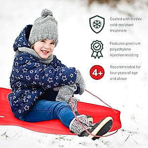 Slippery Racer Downhill Xtreme Flexible Adults and Kids Plastic Toboggan Snow Sled for Up to 2 Riders with Pull Rope and Handles, Red
