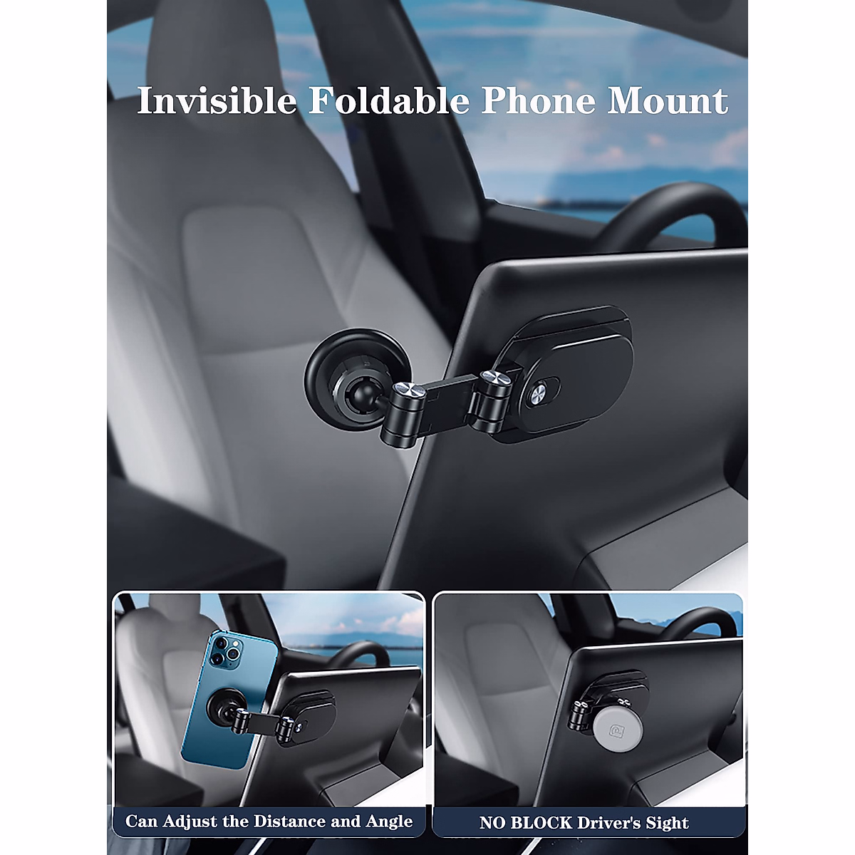 TOKARIGO Magnetic Phone Mount for Laptop and Car [Strong Magnet][Adjustable extendable Telescopic arm][360° Free Rotation] Holder Suitable Dashboard Screens Compatible Tesla Model 3/Y/X/S, Black