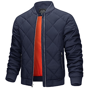 TACVASEN Men's Padded Jackets Winter Full Zipper Fleece Casual Bomber Varsity Coat Navy L