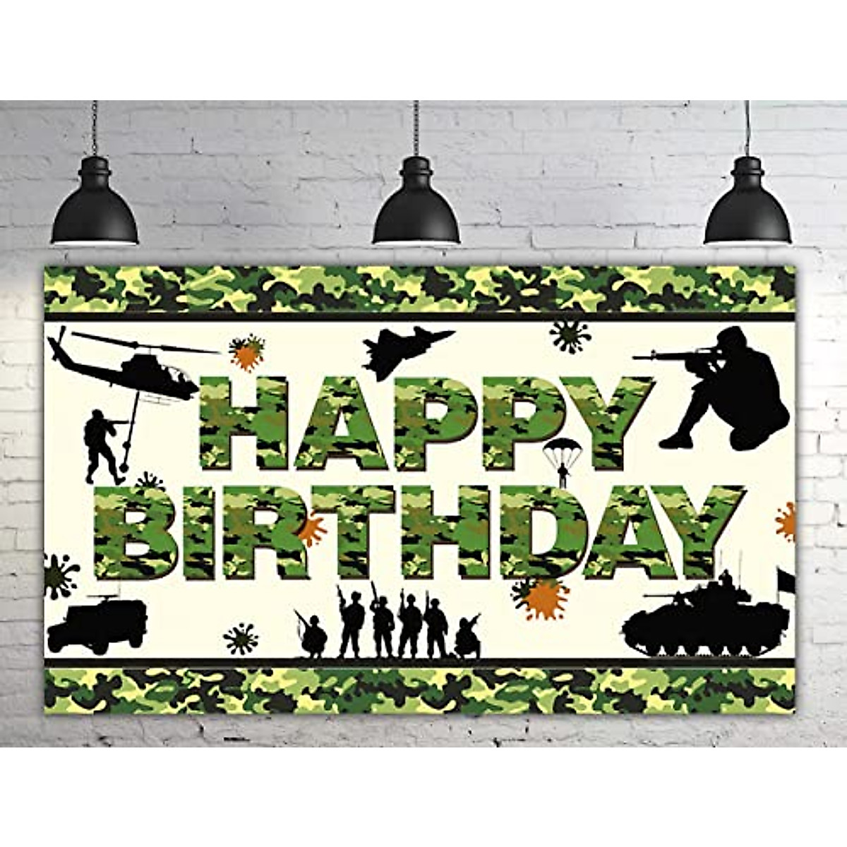 6 X 3.6ft Camouflage Happy Birthday Banner Camouflage Birthday Party Backdrop Army Solider Military Camo Birthday Party Decoration Children Adults Army Military Themed Bday Decoration