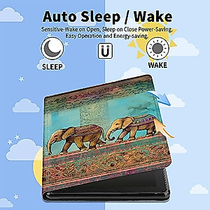 for Samsung Galaxy Tab S8 Plus 2022/S7 FE 2021/S7 Plus 2020 12.4 Inch Case, 360 Degree Rotating Cover,PU Leather Folding Stand Cover with Auto Wake/Sleep,Mural Elephant