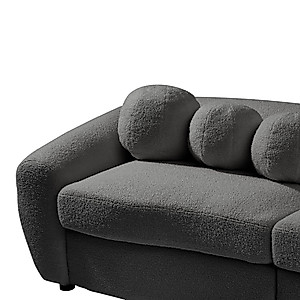 WILLIAMSPACE 87.7" Modern Sofa Couch, Back Upholstered Couch with 5 Decorative Throw Pillows, Teddy Fabric Couch 3 Seater Sofa for Living Room, Office, Apartment (Grey)