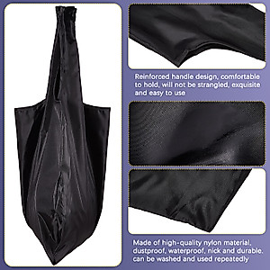 BEEFLYING 3pcs Foldable Eco-Friendly Nylon Grocery Bags Reusable Waterproof Shopping Tote Bags Black with Pouch and Bag Handle (52.5x60x0.15cm)