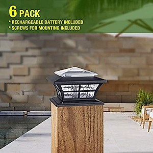 KMC LIGHTING KS4103QTX6 Post Solar Fence Lights Solar Lamp Post Lights Outdoor Solar Post Cap Lights 20 LUMENS fit for 4” Regular Fence Posts or with Included Adaptor fit for Bigger Flat Surface