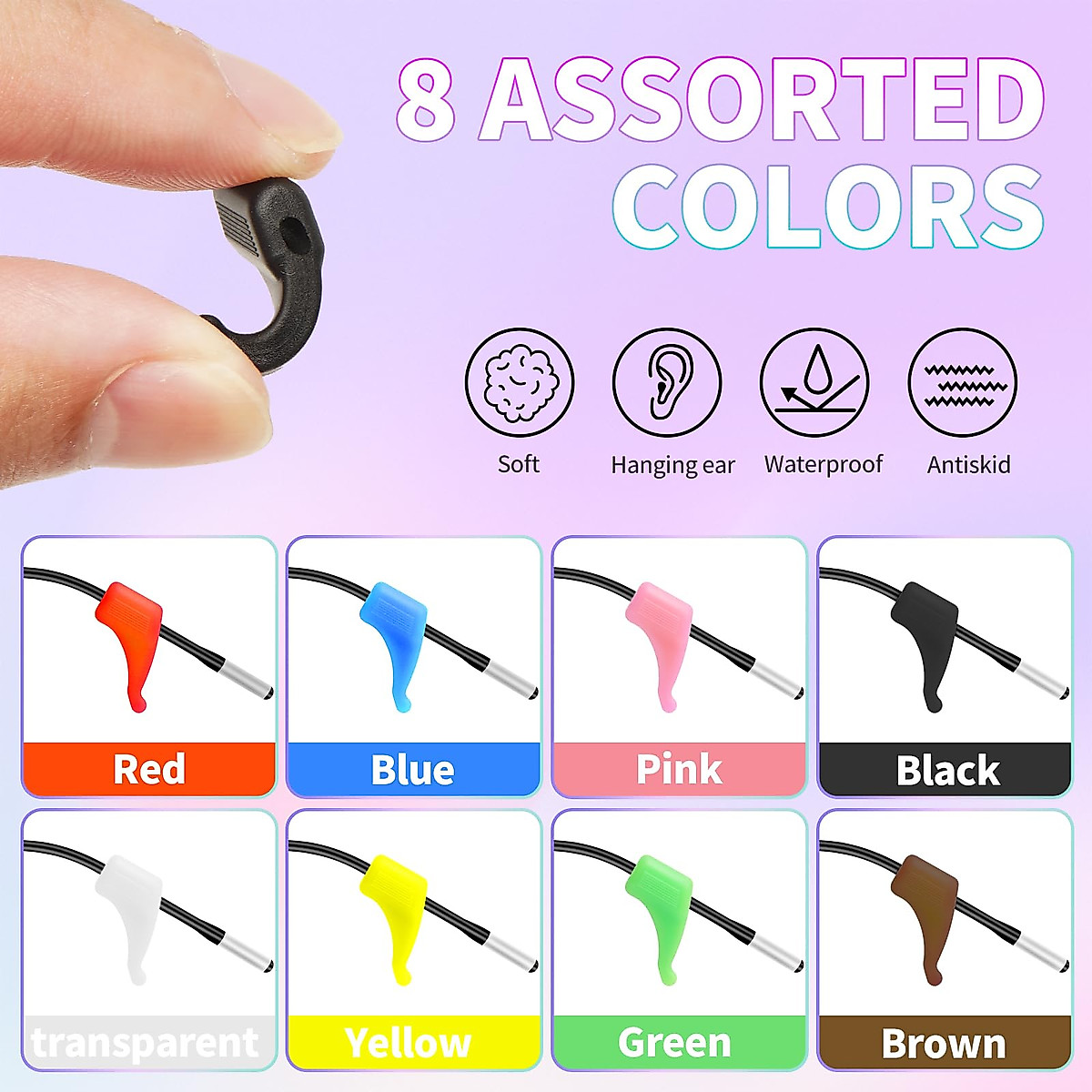 MOLDERP Kids Eyeglasses Straps - Eyeglass Strap Holder, Eyewear Retainer, Silicone Anti Slip Holder For Glasses, Silicone Elastic Sports Toddlers Glasses Strap with Ear Grip Hooks,8 Colors (Mix)