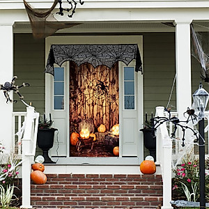 Comtraker Halloween Fireplace Mantle Decorations, Black Lace Spiderweb Fireplace Mantel Scarf Cover Garland for Festive Party Supplies Decor 18 x 98 inch (Black)