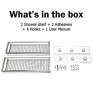 Roseyat Bathroom Adhesive Shower Caddy Basket Shelf with Hooks, No Drilling Removable Bathroom Shelf Organizer,Stainless Steel Rustproof Shower Rack for Shampoo Storage, Sponge Holder-Silver