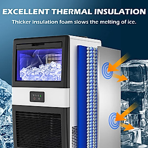 LIFEPLUS Commercial Ice Maker Machine, 70LBS/24H Under Counter Ice Maker w/ 10LBS Ice Bin, 32 Ice Cubes/Cycle, 2 Water Inlet Modes, Self Clean, ETL & FDA, Ideal for Bar, Office, Coffee Shop