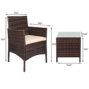 Tuoze Tozey 3 Pieces Patio Furniture PE Rattan Outdoor Conversation Set with Table Backyard Porch Garden Poolside Balcony (Brown)