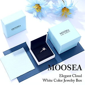 MOOSEA 1.5ct Moissanite Anniversary Rings for Women, Round Cut D Color VVS1 Clarity Lab Created Diamond Wedding Rings 14K White Gold Vermeil Moissanite Engagement Rings for Women Gifts