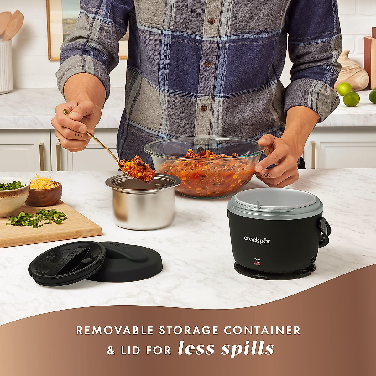 Crock-Pot Electric Lunch Box, 20-Ounce Portable Food Warmer, Black Licorice, Perfect for Travel, On-the-Go & Office Use | Stylish, Spill-Free & Dishwasher-Safe | Ideal Men & Women's Gifts