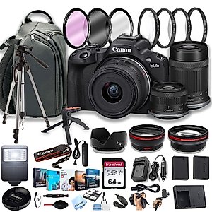 Canon EOS R50 Mirrorless Digital Camera with RF-S 18-45mm f/4.5-6.3 is STM Lens + 55-210mm f/5-7.1 is STM Lens + 64GB Memory Cards, Professional Photo Bundle (42pc Bundle) (Renewed)