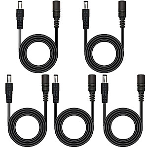 DaFuRui 5Pcs Male to Female DC Extension Cable 3.3ft/1Meter, 5.5mm x 2.1mm Extension Cord DC Plugs Extension Cable 12V Led Extension Cable for CCTV Security Camera and 5~24VDC LED Light Strips