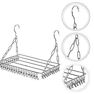 Cabilock Metal Coat Hanger Socks Drying Rack 36 Clips Stainless Steel Clothing Laundry Drying Hanger Underwear Bras Clip Drying Holder Balcony Clothes Hanger Organizer Dish Drying Rack Collapsible