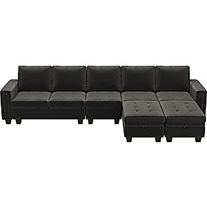 Belffin Large Velvet L Shaped Sectional Sofa Couch with Reversible Double Chaises Modular Sectional Sofa Couch with Storage Ottomans Convertible Sectional Sofa Grey