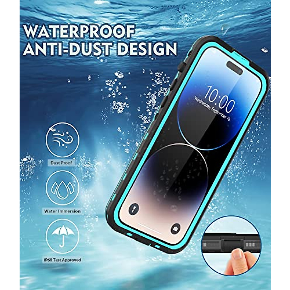Guirble Design for iPhone 14 Pro Waterproof Case,Phone Case for iPhone 14 Pro with Screen Protector,Protective Case for iPhone 14 Pro 6.1''(Turquoise)