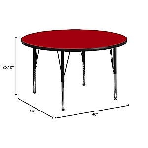 Flash Furniture Wren 48'' Round Red Thermal Laminate Activity Table - Height Adjustable Short Legs