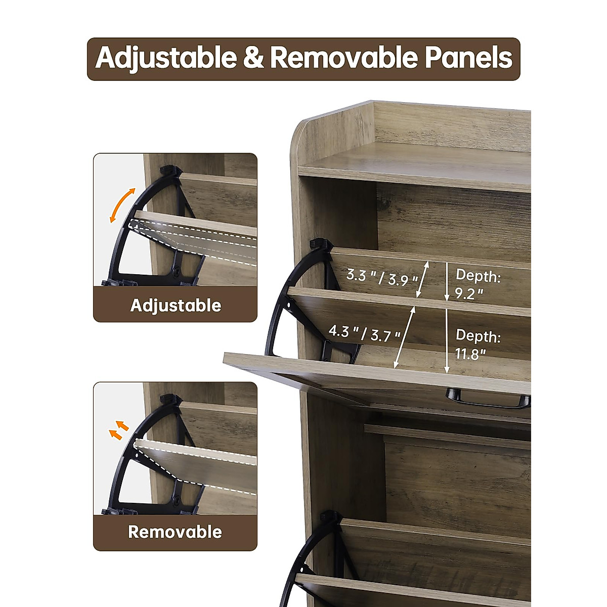 OtterOasis Shoe Storage Cabinet with 2 Flip Drawers, Farmhouse Narrow Shoe Cabinet for Entryway, Slim Shoe Organizer Cabinet with Wood Legs, Washed Gray