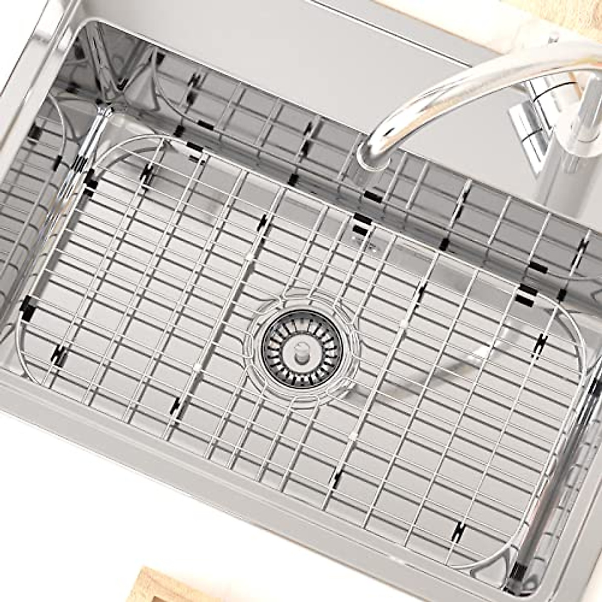 SANNO Kitchen Sink Grate Stainless Steel Sink Protector for Kitchen Sink, Grid Sink Protector Kitchen Sink Rack for Bottom of Sink,Center Drain Sink Bottom Grid,25"L X 12.8"W