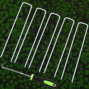 Bakulyor 50 Pcs Landscape Staples, 8 Inch 9 Gauge Garden Stakes, Galvanized U-Shaped Ground Pins, Heavy-Duty Yard Stake for Gardening Weed Barrier Fabric, Sod Decorations Fence and Irrigation Tubing