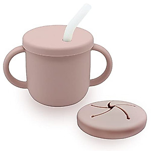TotAha Silicone Straw Cup for Baby | Sippy Cups for Babies 6-12-18 Month | Sip-N-Snack Lid 2-in-1 Transition Cup from Bottle | Open Training Cups with Easy-Hold Handle | Baby Led Weaning Snack Cups